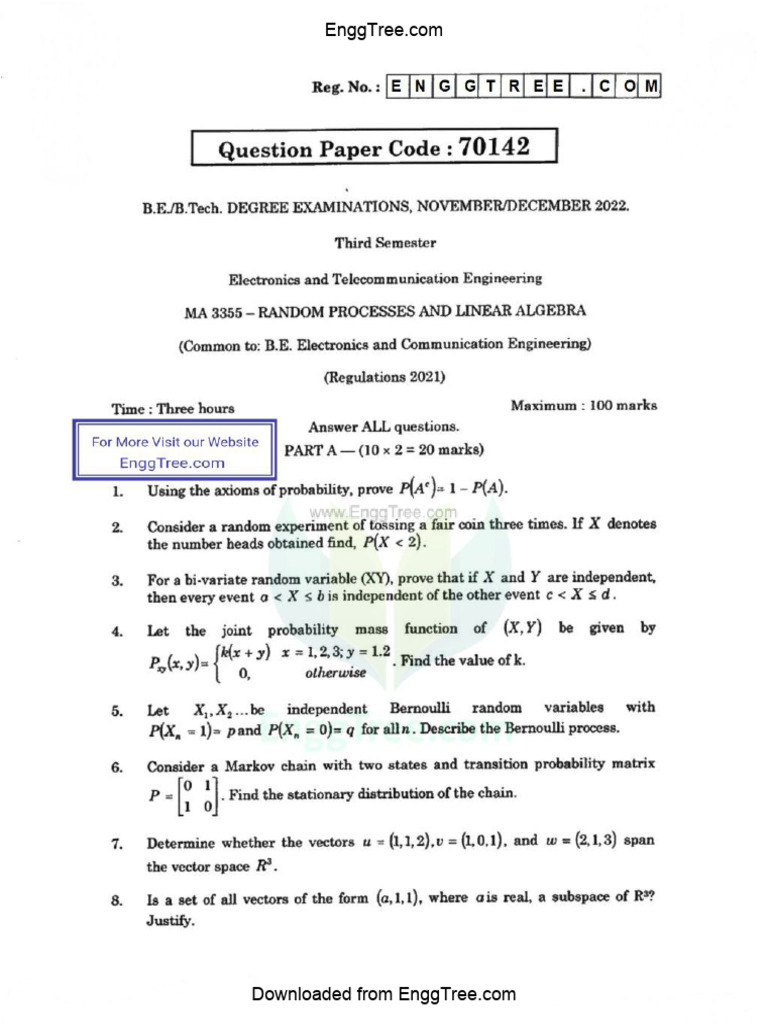 MA3355 Random Processes Guide | PDF