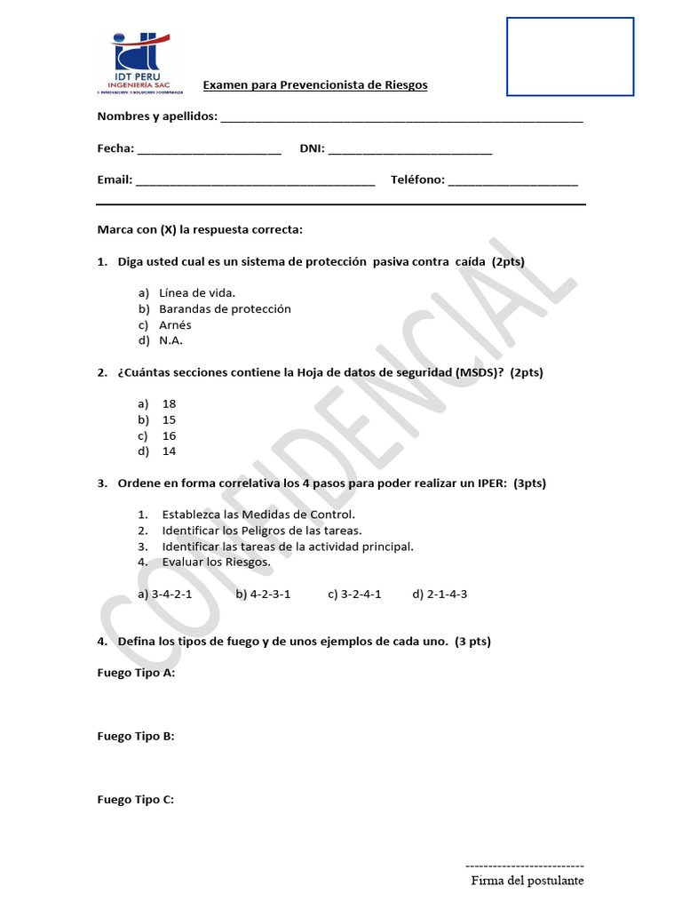 Examen de Prevención de Riesgos | PDF | La seguridad
