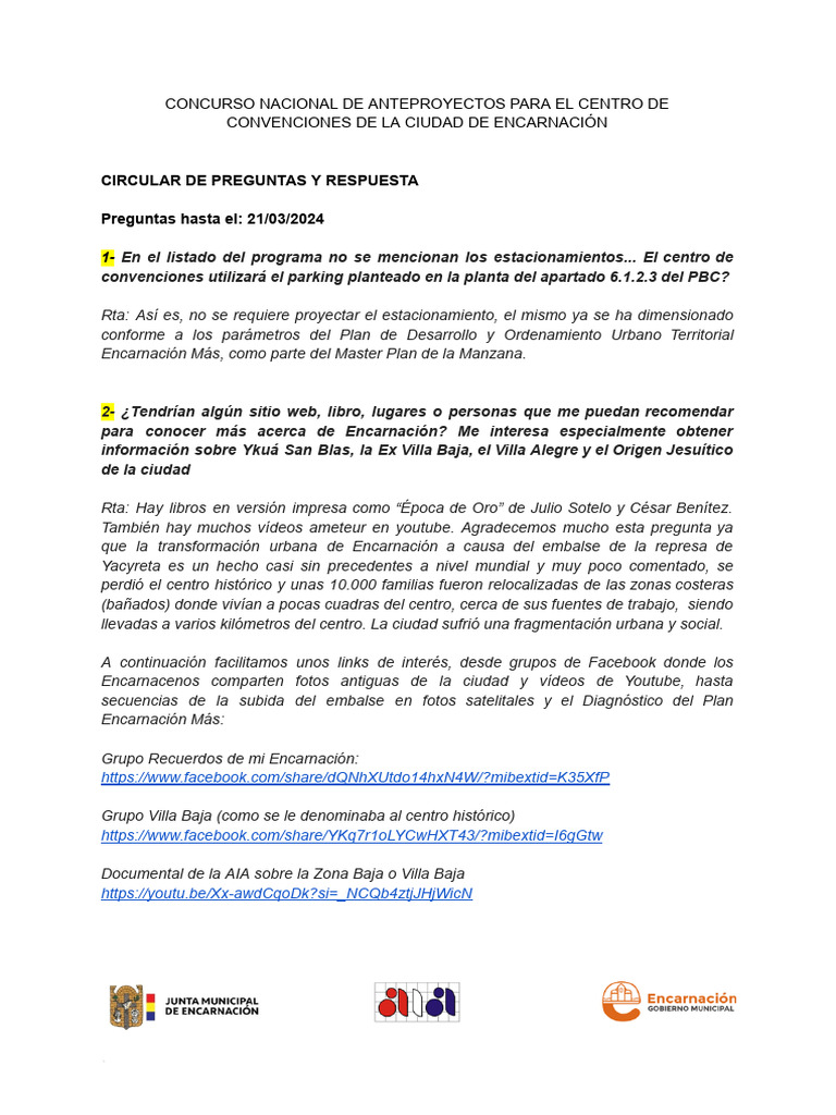 CIRCULAR DE RESPUESTAS 21-03 | PDF