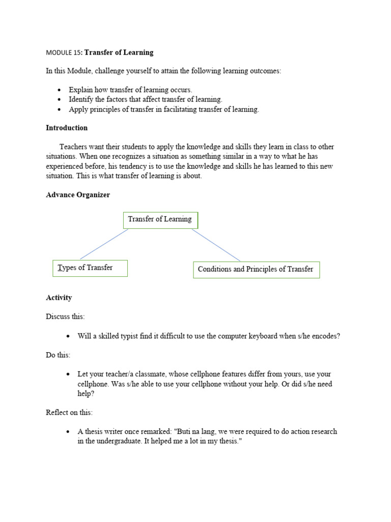 Transfer of Learning | PDF | Learning | Cognition