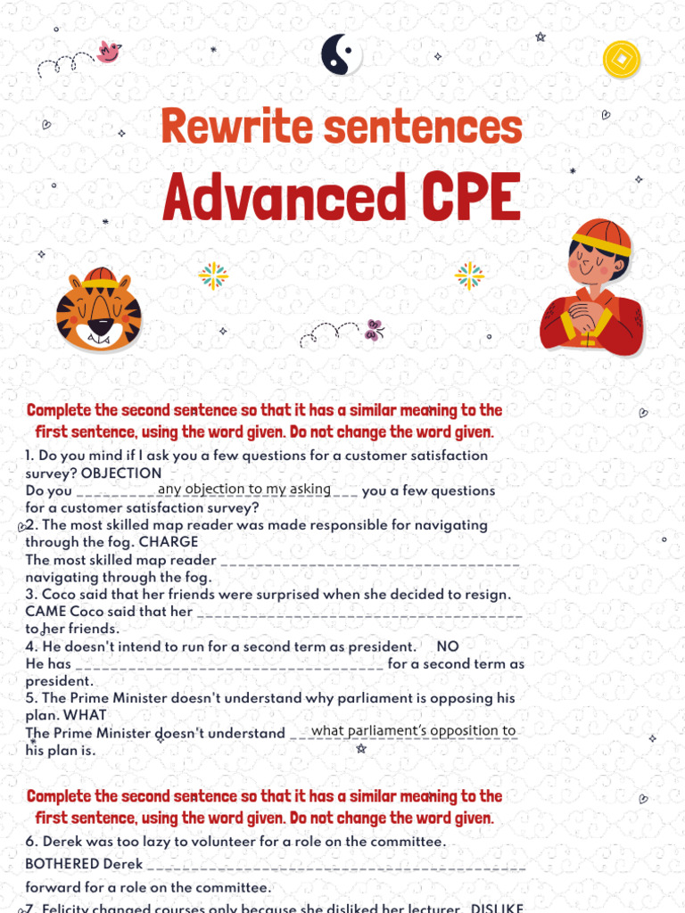 NO KEY Rewrite Sentences - Advanced CPE | PDF