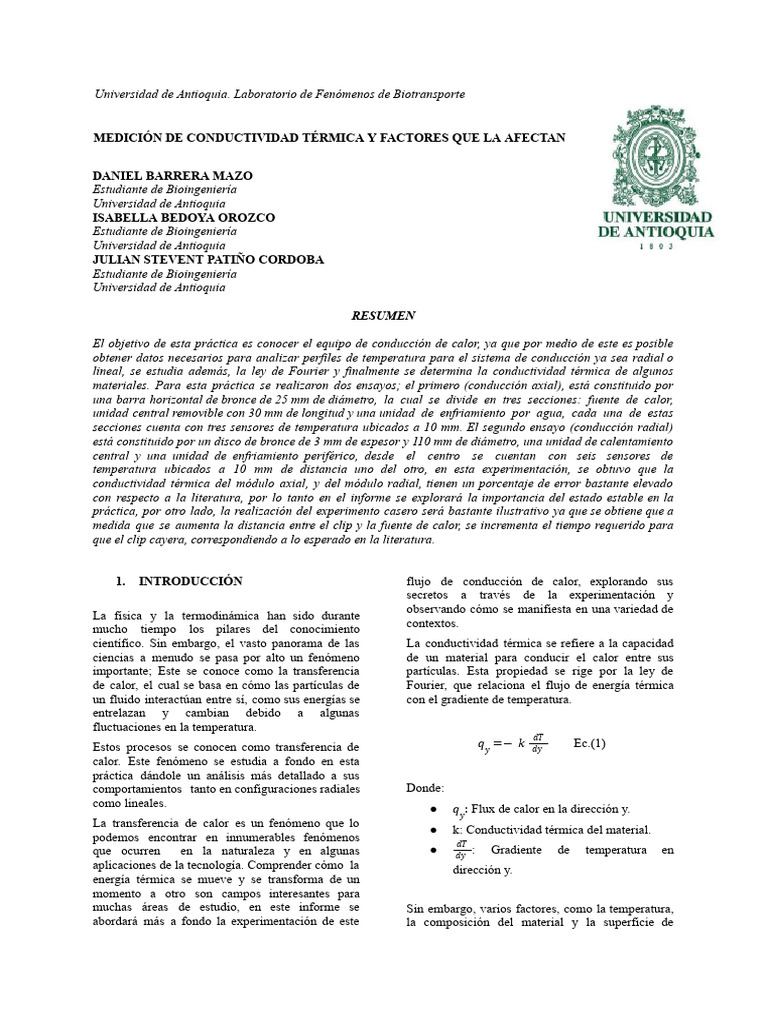 Laboratorio Fenómenos #2 | PDF | Conduccion termica | Calor