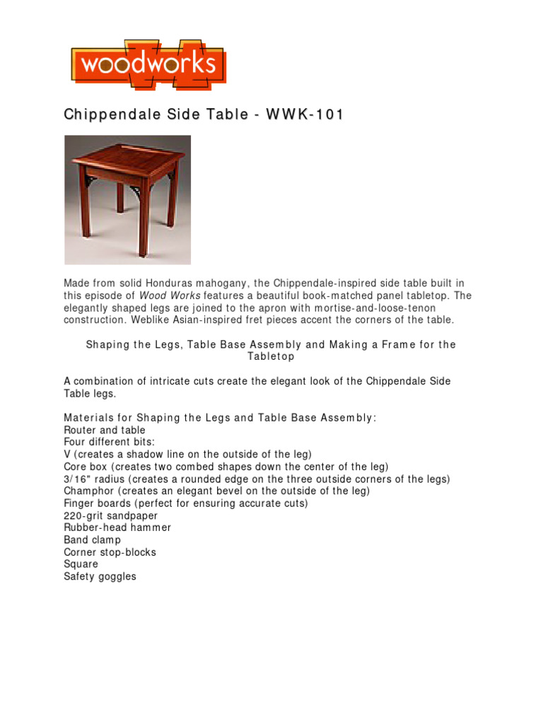 Woodworks - 101-Chippendale Side Table | PDF | Wood | Woodworking