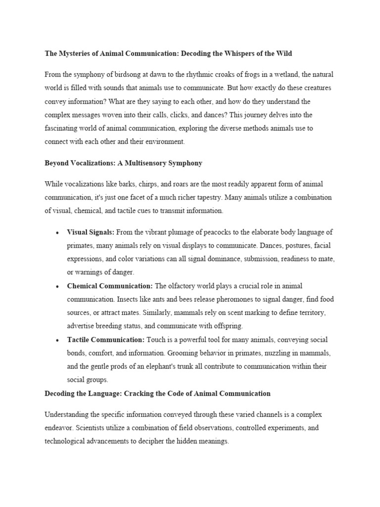 The Mysteries of Animal Communication | PDF | Communication | Cognitive ...