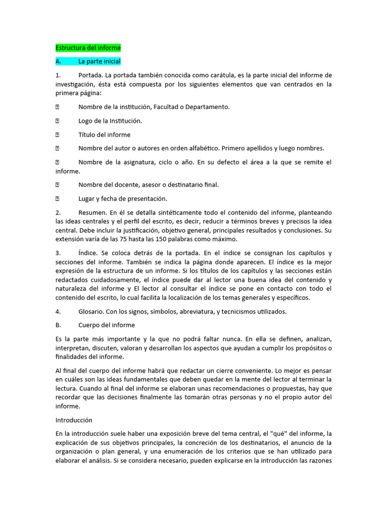 Estructura del informe | PDF
