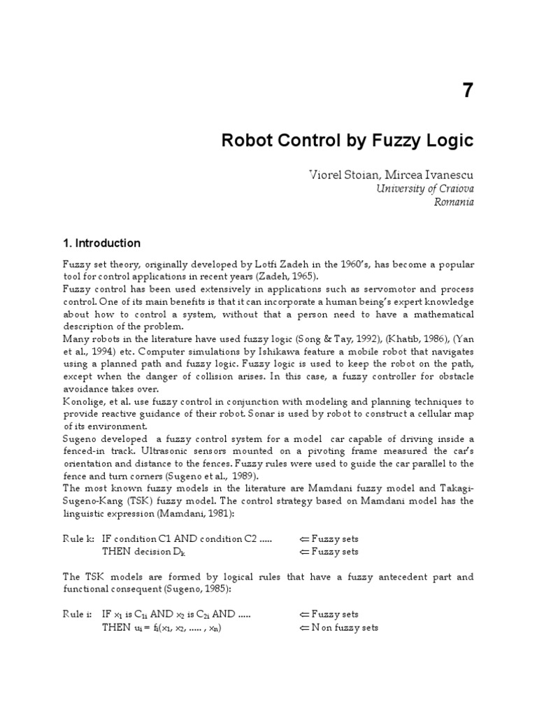 InTech-Robot Control by Fuzzy Logic | PDF | Fuzzy Logic | Logic