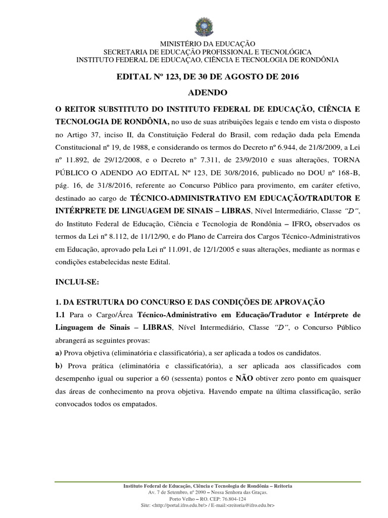 2 Edital Nº 123 - Inclusão Prova Prática Trad. Interprete de Libras - Adendo | PDF | Análise ...
