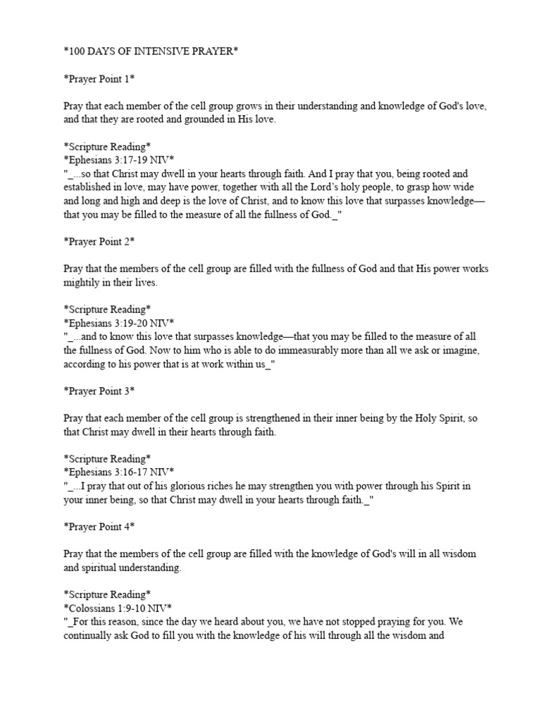 100 Days of Intensive Prayer | PDF | Prayer | Jesus