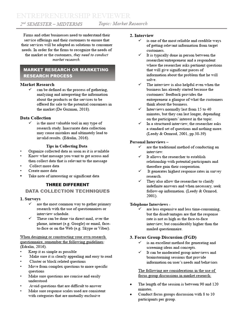 GRADE 12 STEM - ENTREP Reviewer 4 | PDF | Focus Group | Marketing Research