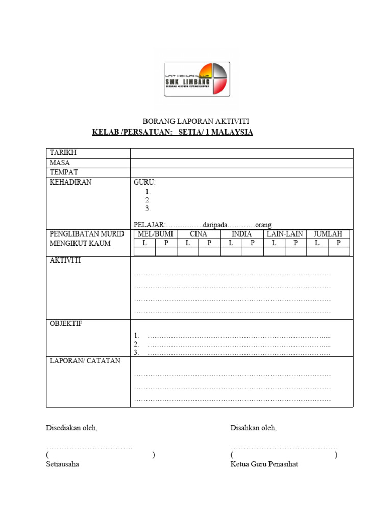BORANG LAPORAN AKTIVITI PERJUMPAAN Kelab | PDF