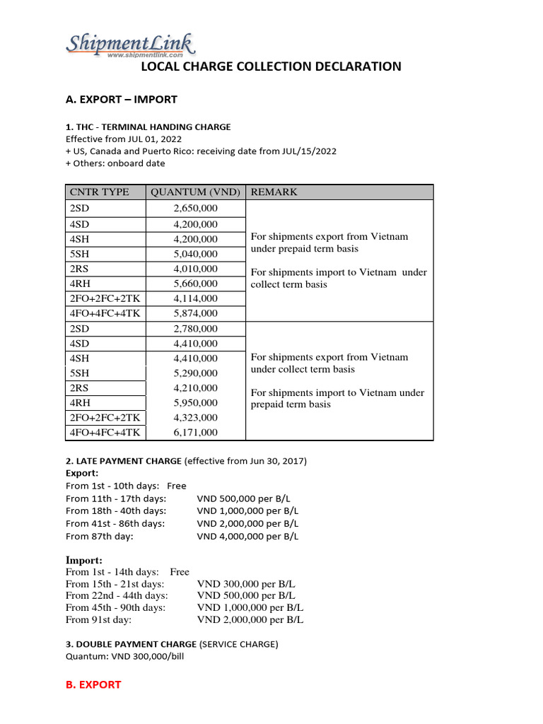 Emc VN - Local - Charge | PDF | Freight Transport | Shipping