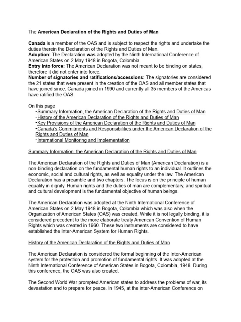 American Declaration of The Rights and Duties of Man | PDF | Human ...