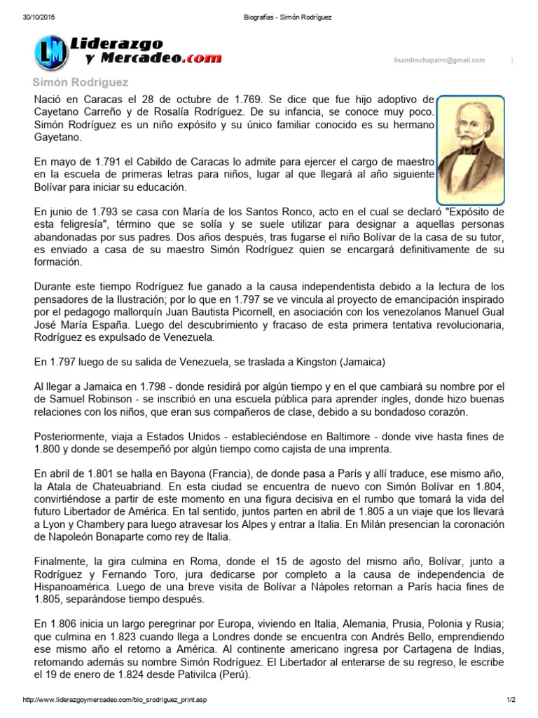 Biografías - Simón Rodríguez | PDF