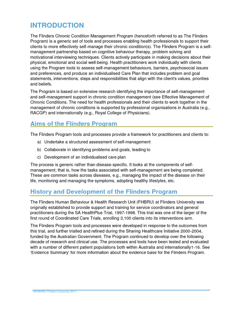 Flinders Program Information Paper | PDF | Chronic Condition | Goal