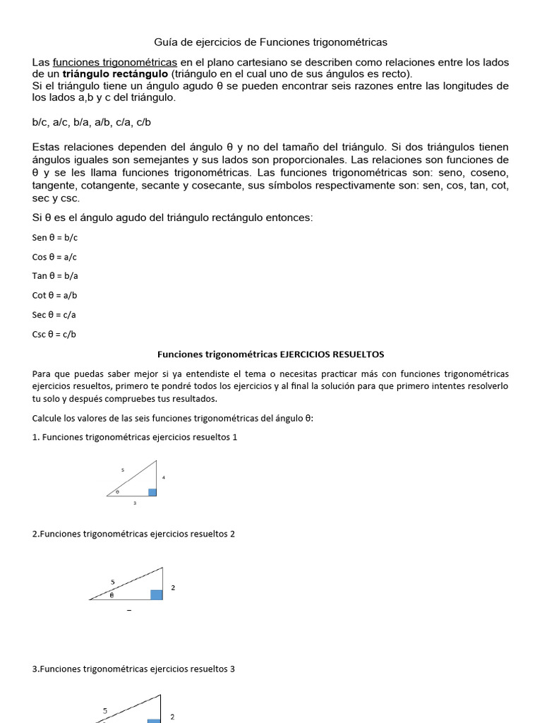 4.ejercicios de Funciones Trigonometricas | PDF | Funciones trigonométricas | Trigonometría