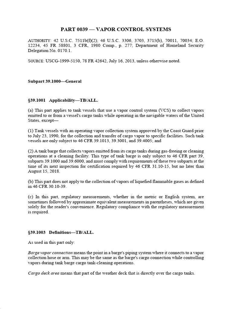 Vapor Control Systems for Tank Vessels | PDF | Pressure Measurement ...
