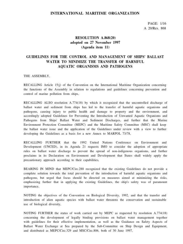 Ballast Water Management Guidelines | PDF | Water | Ships