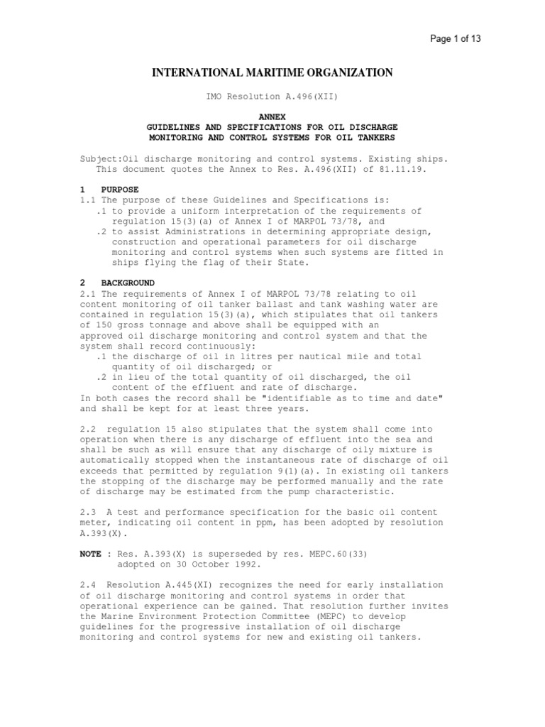 A.496 (12) - Guidelines and Specifications For Oil Discharge Monitoring ...