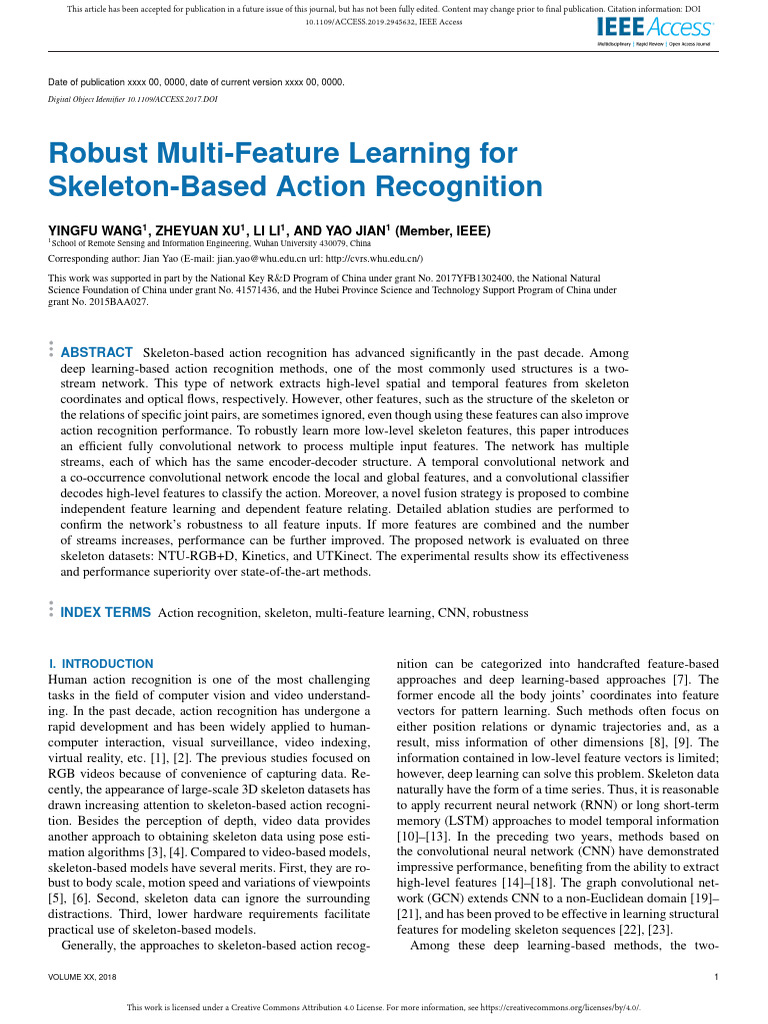 Wang - Robust Multi-Feature Learning For Skeleton-Based Action Recognition | PDF | Learning ...