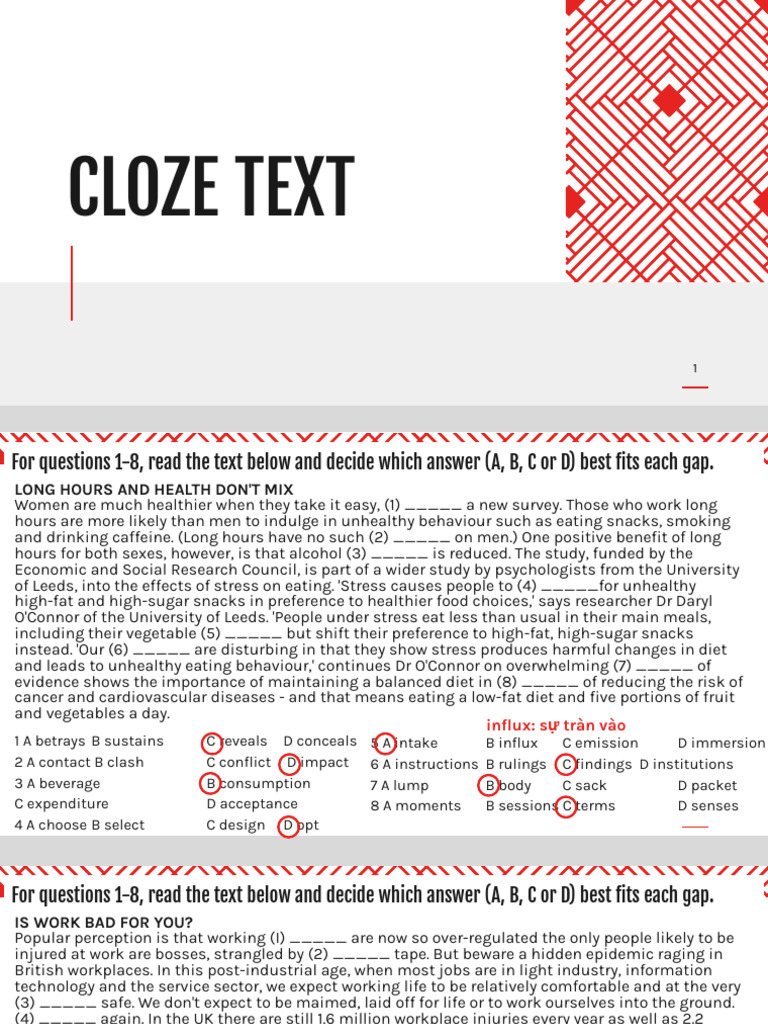 Cloze Texts WITH KEY | PDF | Dentistry | Homo