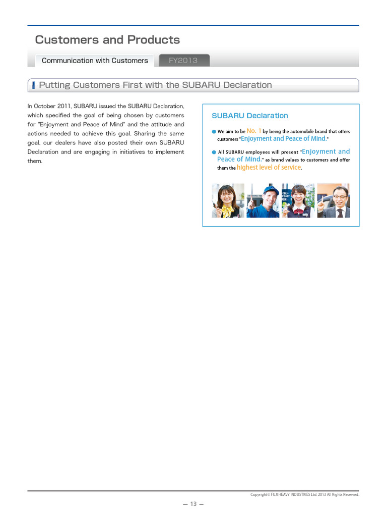 Customers and Products: Putting Customers First With The SUBARU ...
