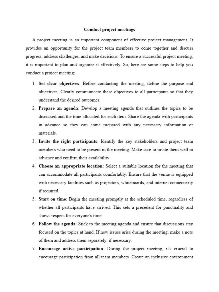 Conduct Project Meetings Cheetsheet | PDF | Agenda (Meeting) | Project ...