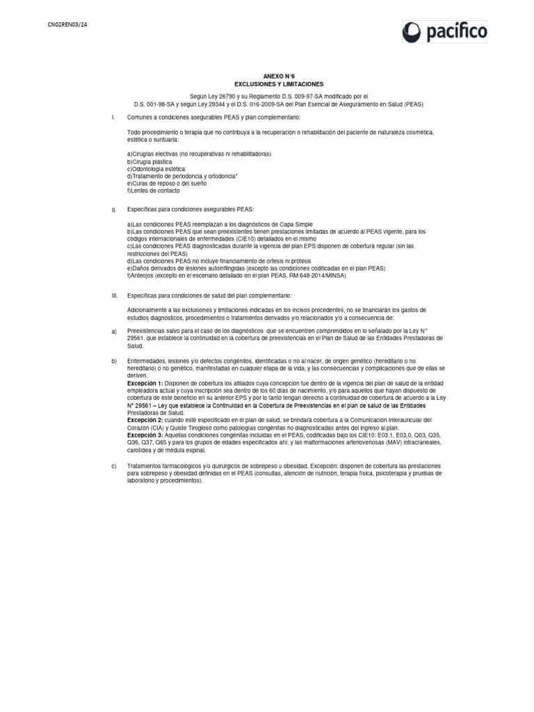 Exclusiones y Limitaciones del PEAS | PDF | Transplante de organo | Cáncer