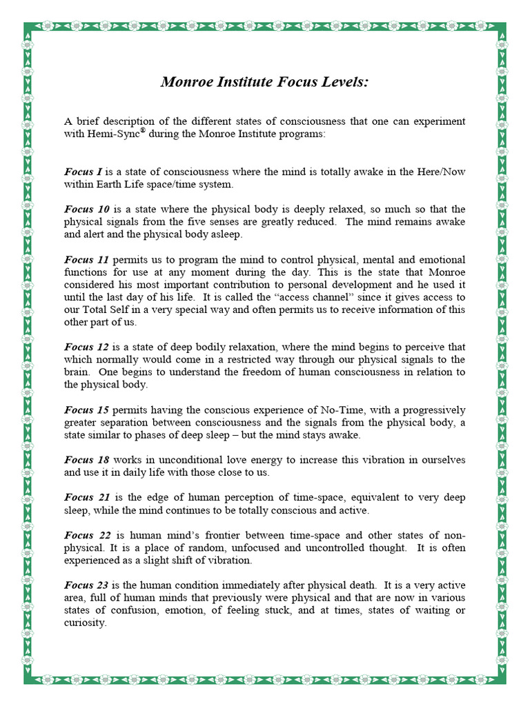 Focus Levels To 49 | PDF | Mind | Consciousness