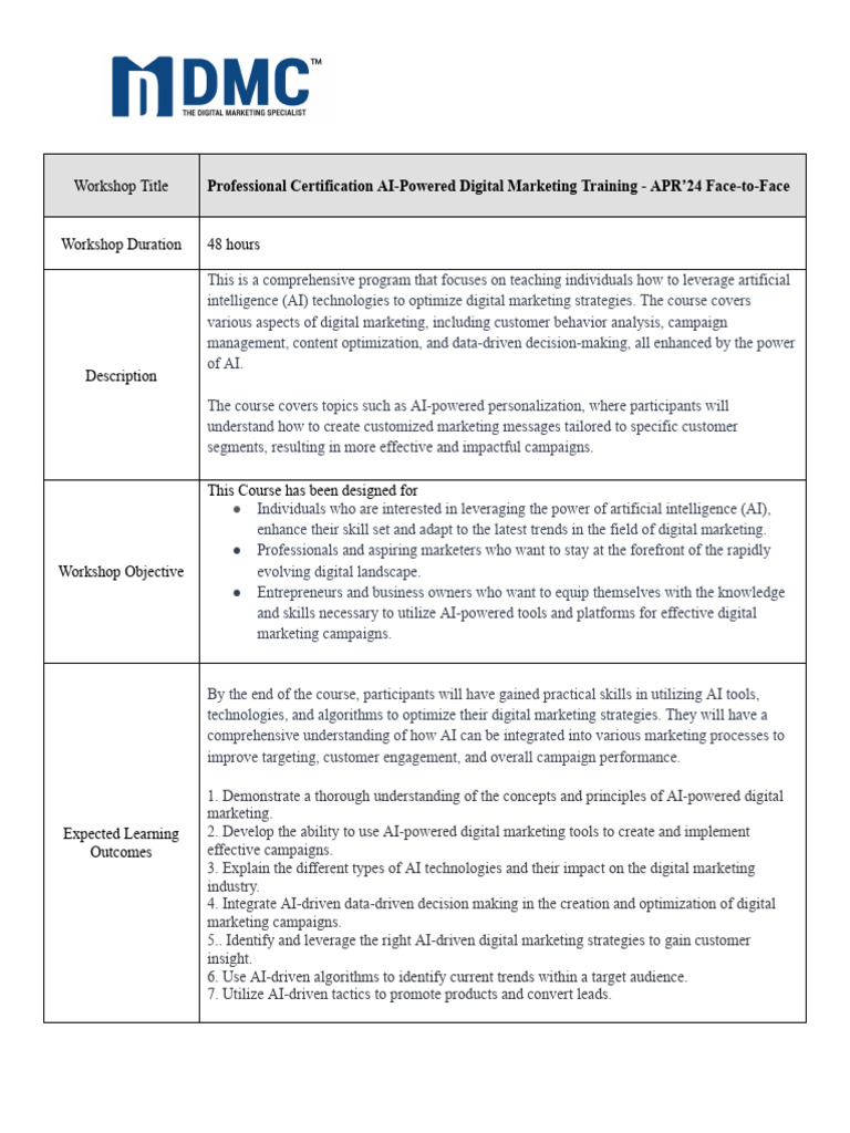 F2F (APR'24) Professional Certification AI-Powered Digital Marketing ...