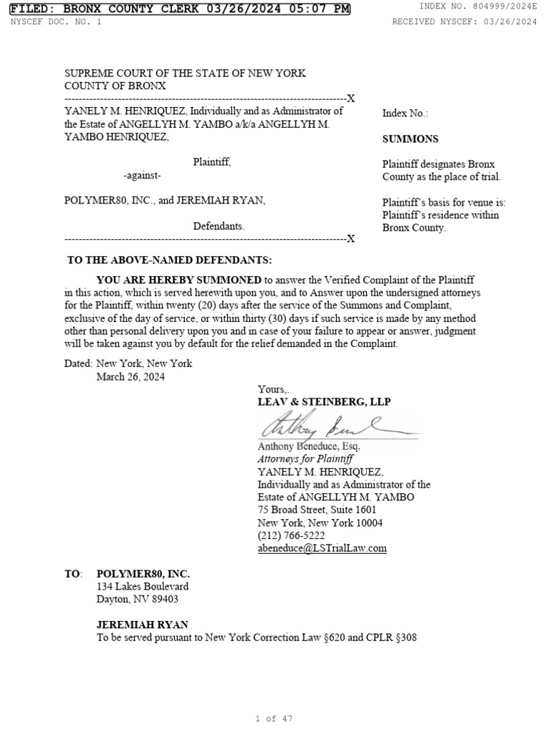 Efiled Summons and Complaint in Wrongful Death of Angellyh M. Yambo ...