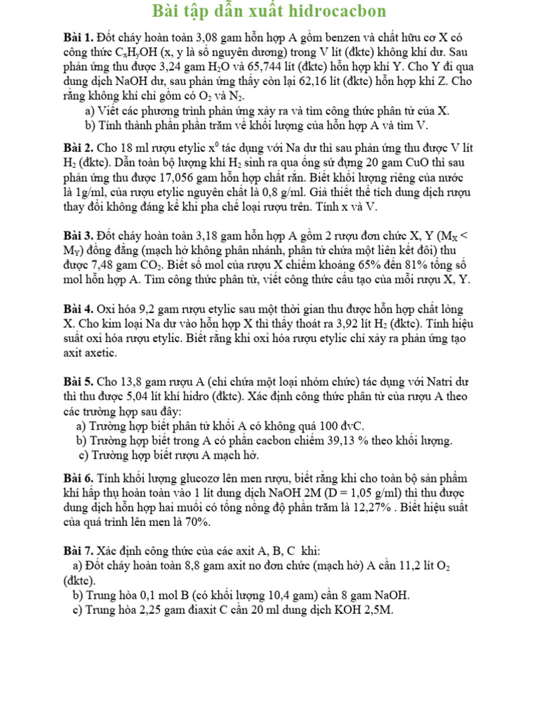 Bài tập dẫn xuất hidrocacbon | PDF
