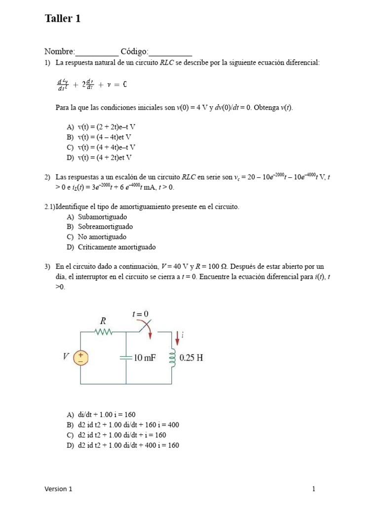 Análisis de Circuitos RLC y Transformadas Laplace | PDF | Ecuaciones | Transformada de Laplace