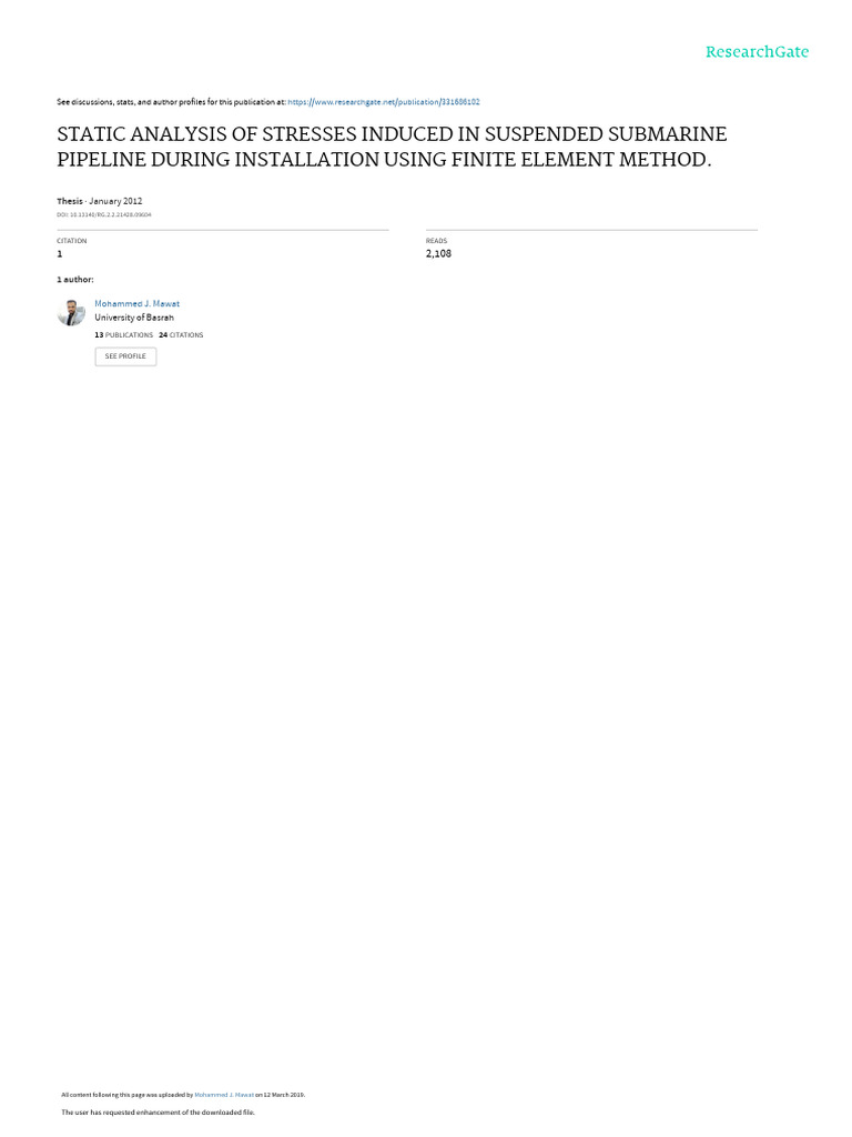 Submarine Pipeline Stress Analysis | PDF | Bending | Applied And Interdisciplinary Physics