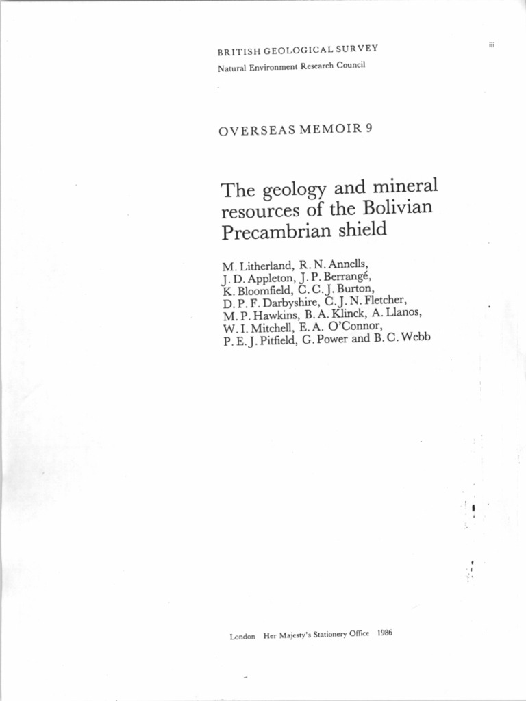 The Geology and Mineral Resources of The Bolivian Precambrian Shield ...