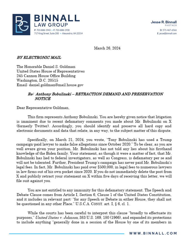 Bobulinski's Retraction Demand Notice | PDF
