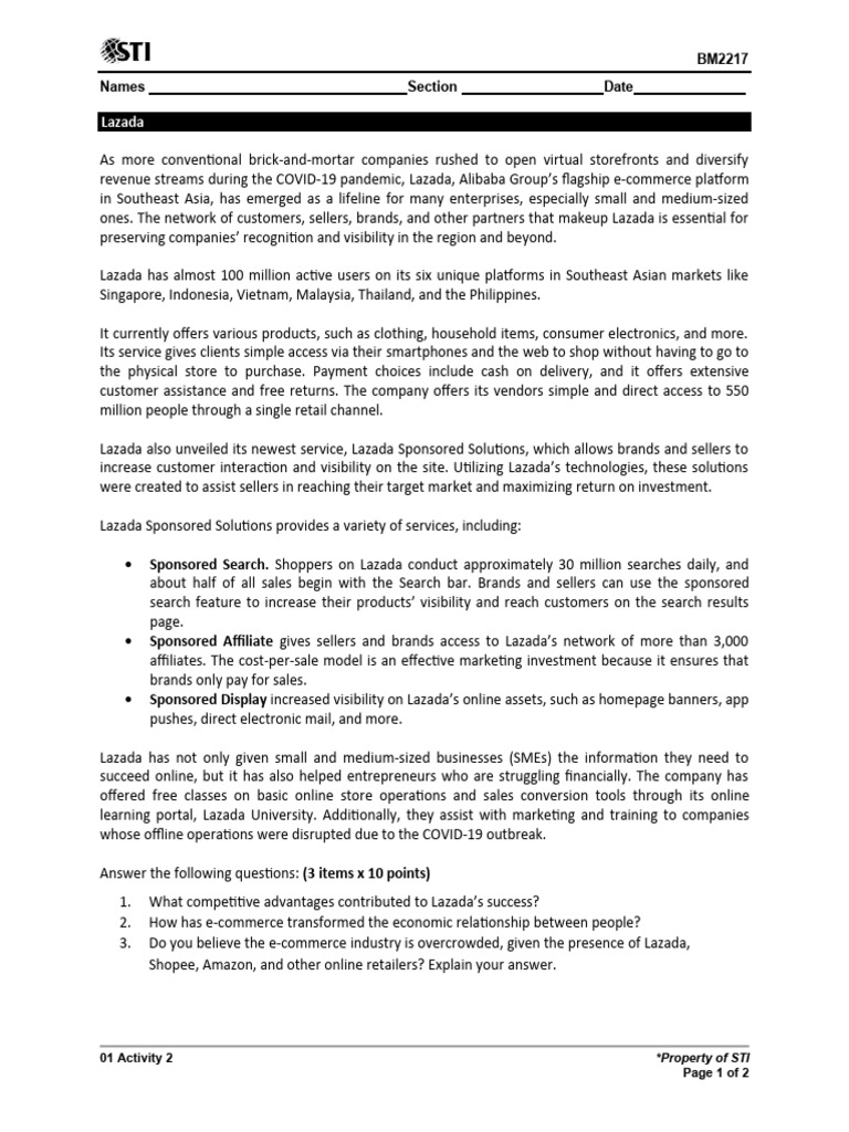 01 Activity 2 | PDF | E Commerce | Brand