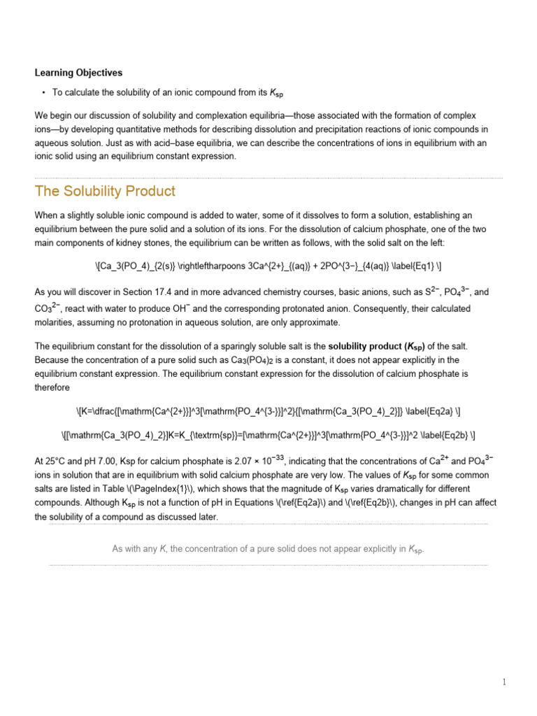 17.1_ The Solubility of Slightly Soluble Salts | PDF | Solubility | Chemical Equilibrium