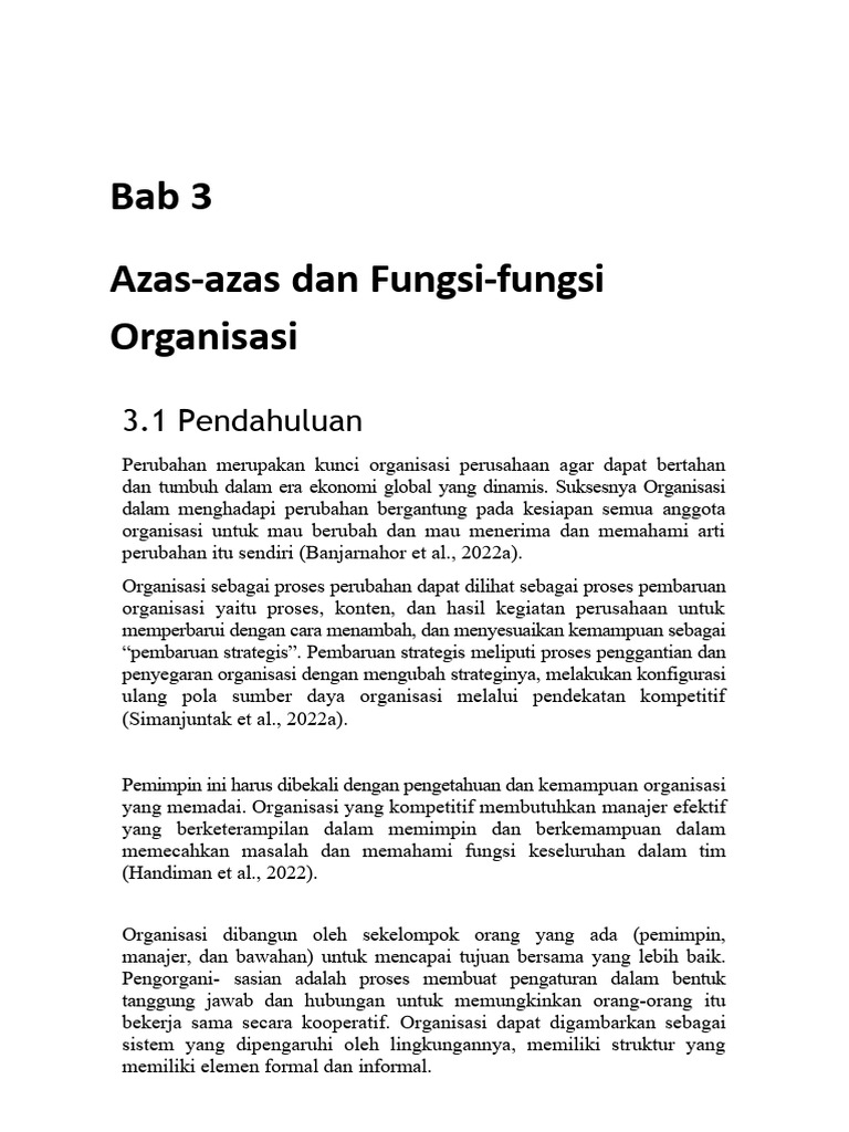 Bab 3 Azas-Azas Dan Fungsi-Fungsi Organisasi: 3.1 Pendahuluan | PDF