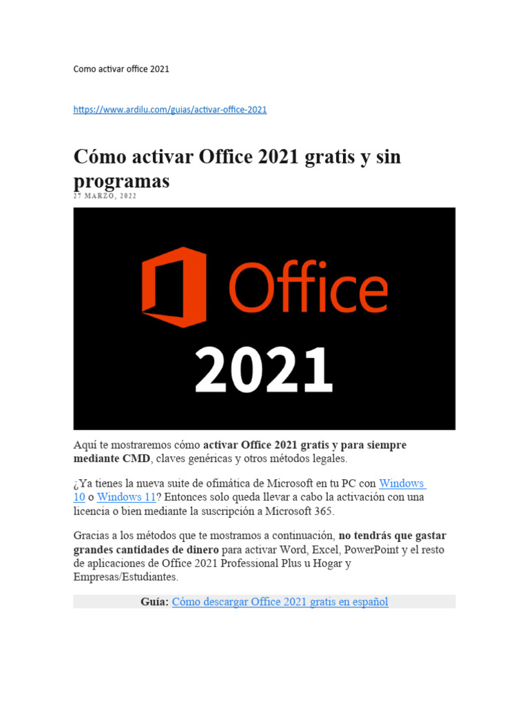 Como Activar Office 2021 | PDF | Microsoft Office | Microsoft
