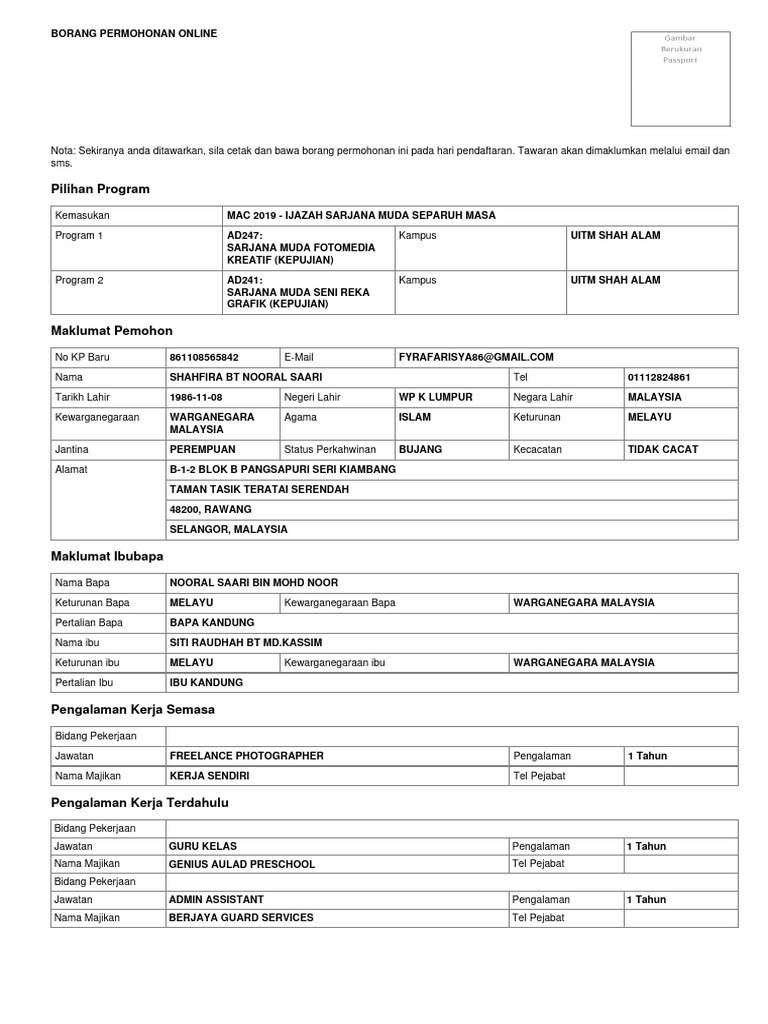 Borang Permohonan Online | PDF