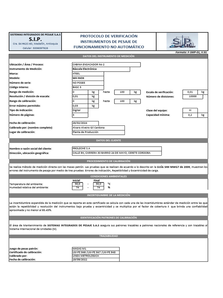 Bàscula BASC 3 | PDF | Calibración | Medición