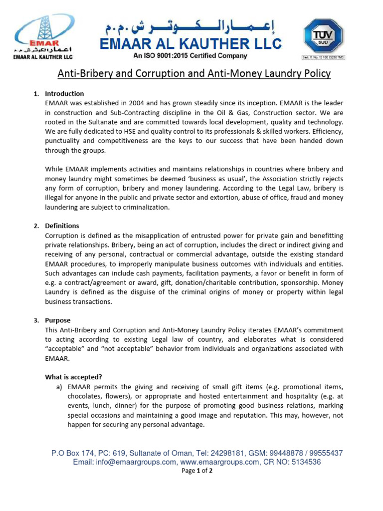 EMAAR Anti-Corruption Policy | PDF | Bribery | Corruption