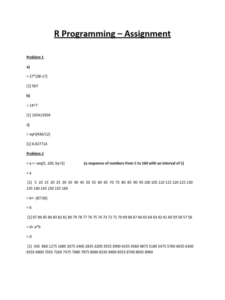 R Programming Assignment Solutions | PDF | Arithmetic | Mathematics