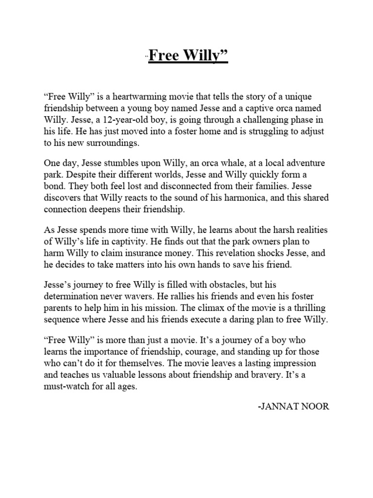 Free Willy: A Tale of Friendship and Courage | PDF
