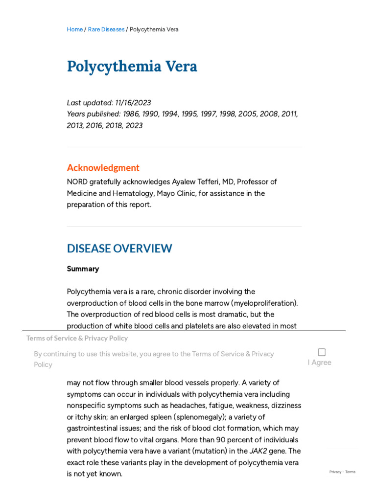Polycythemia Vera Symptoms - High Red Blood Cell Count | PDF | Blood Cell | Bone Marrow