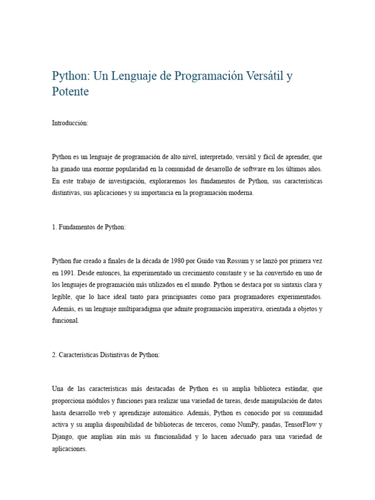 Python - Un Lenguaje de Programación Versátil y Potente | PDF | Python ... Python - Un Lenguaje de Programación Versátil y Potente | PDF | Python ...