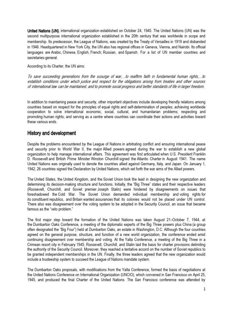 C1. United Nations | PDF | United Nations | International Relations