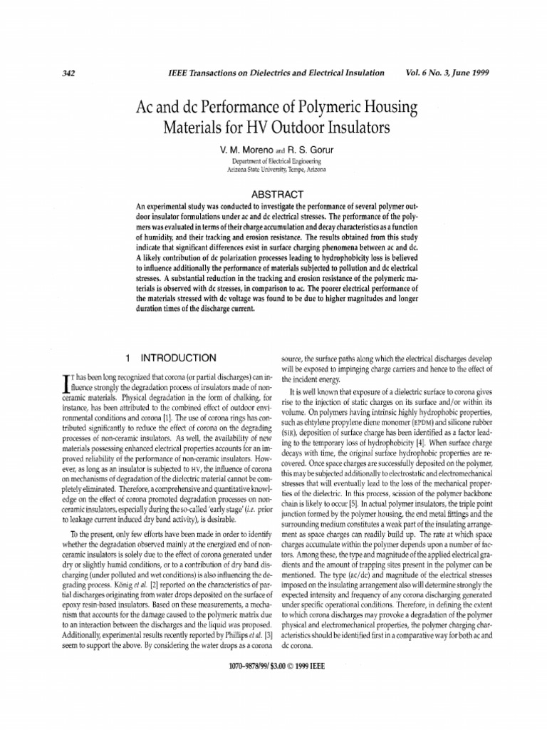 AC and DC Performance of Polymeric Housing Materials For HV Outdoor Insulators | PDF | Insulator ...