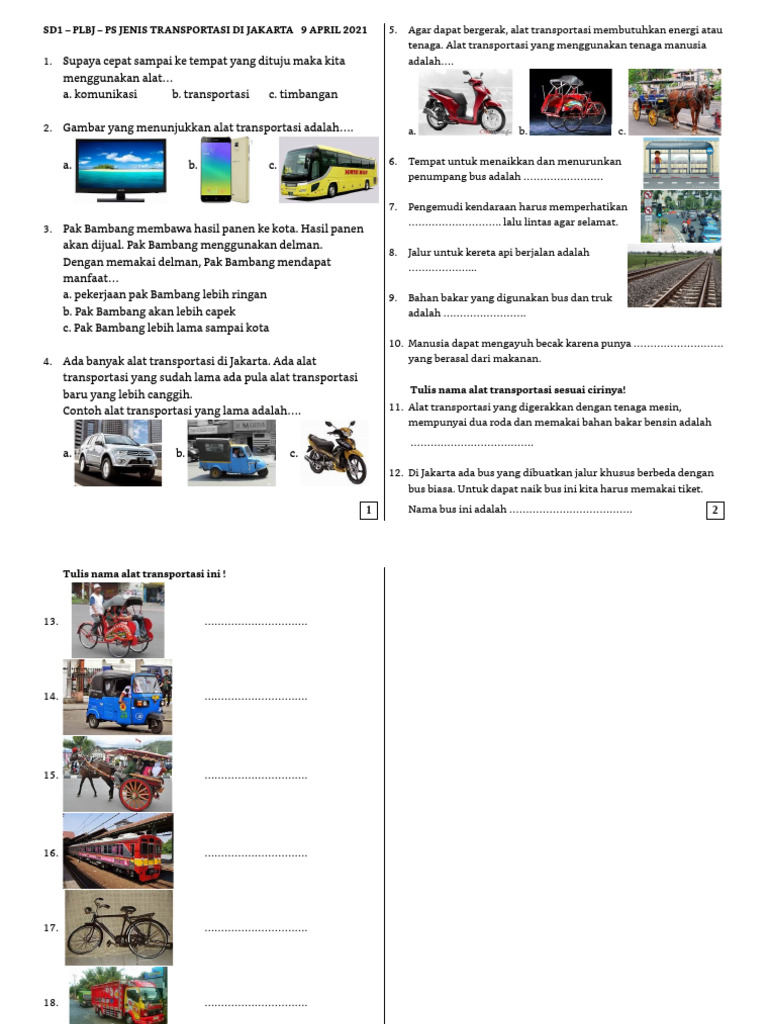 Soal PLBJ Kelas 1: Transportasi Jakarta | PDF