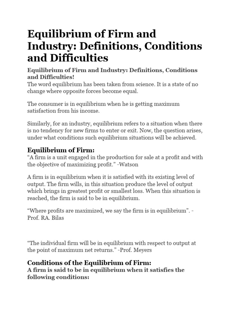 Equilibrium of Firm and Industry Definitions, Conditions and ...